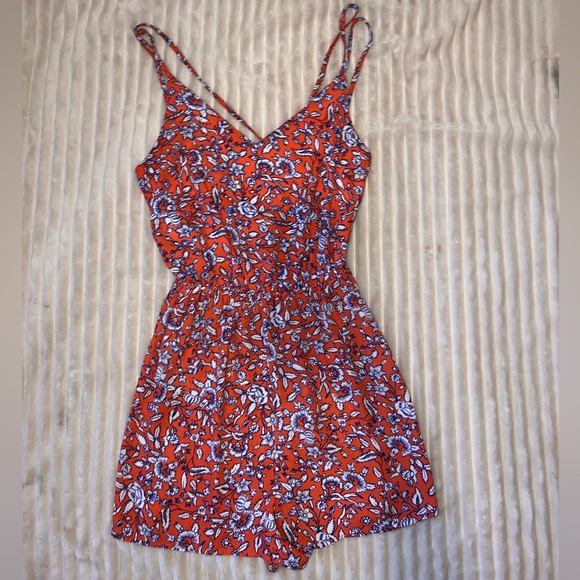 Aqua | Pants & Jumpsuits | Aqua Orange Blue Foral Romper | Poshmark